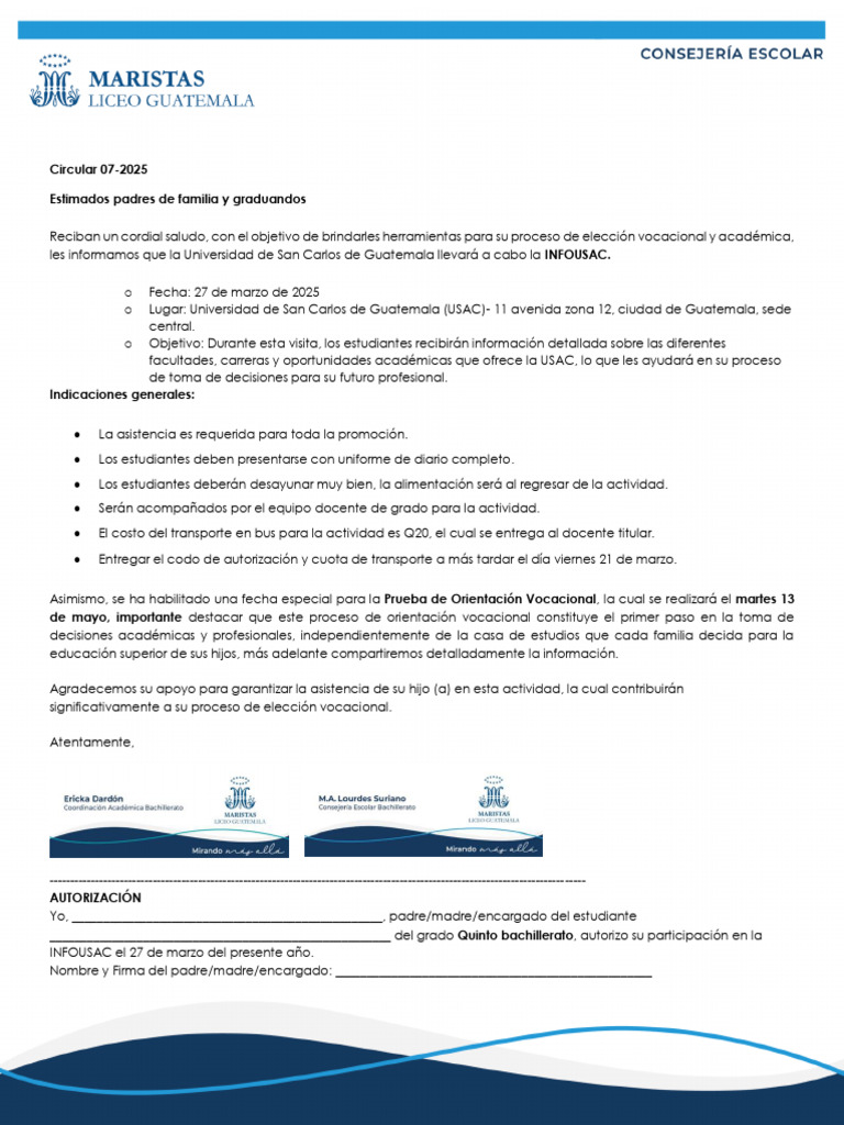 Circular 07-2025 - Proceso de USAC 2025 | PDF