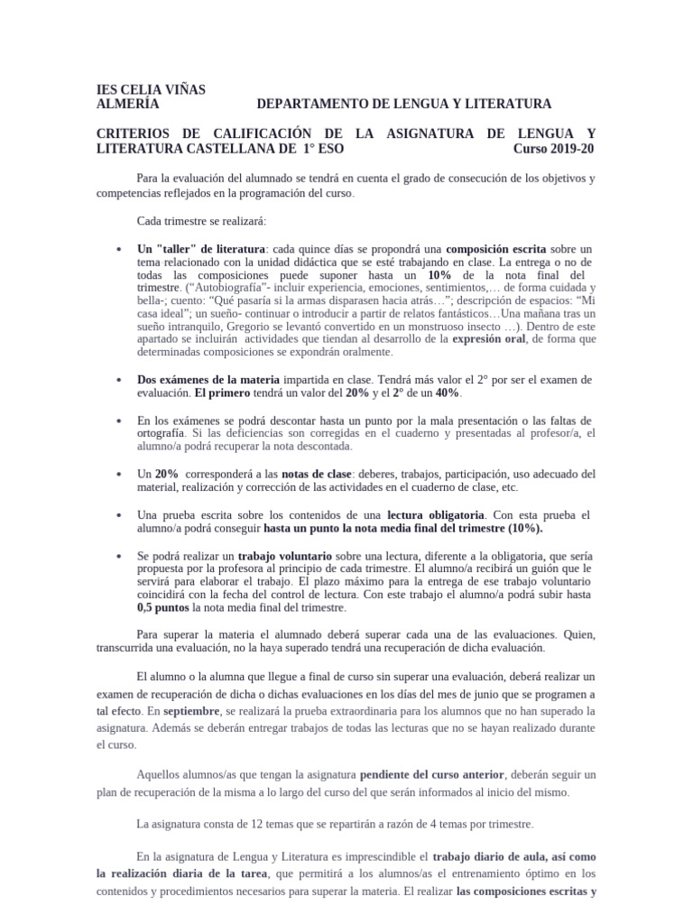 Programación Didáctica Lengua | PDF | Evaluación | Palabra