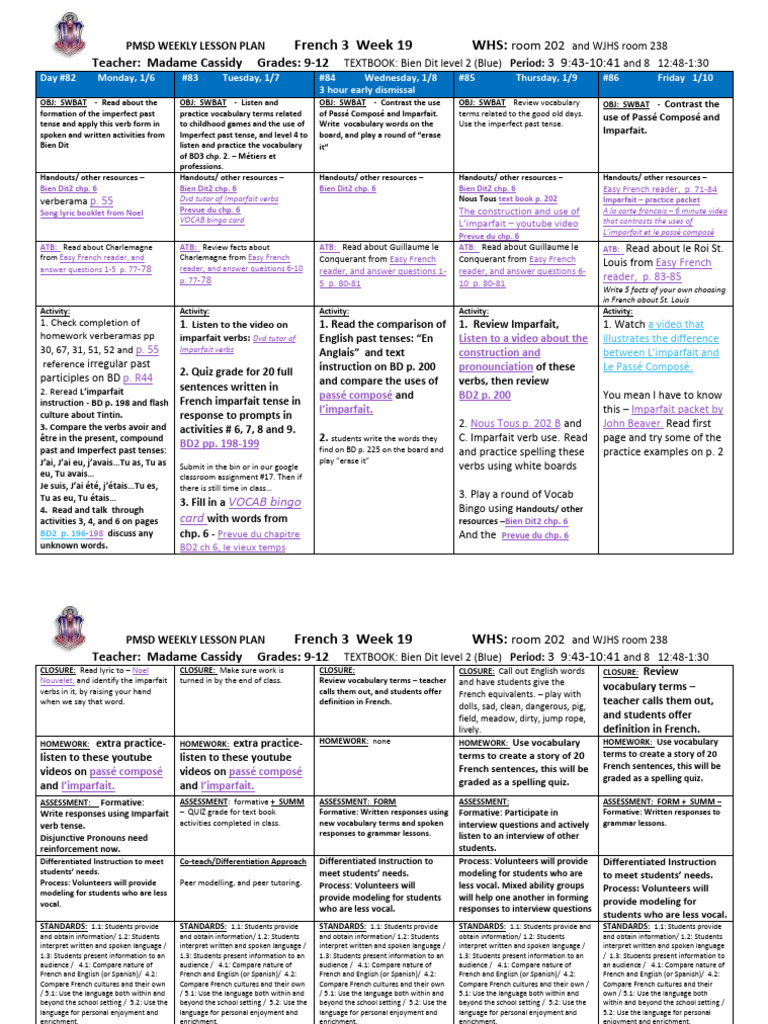 FR 3 Week 19 BD2 Chp. 6 L'imparfait | PDF | Languages | Foreign Language Studies