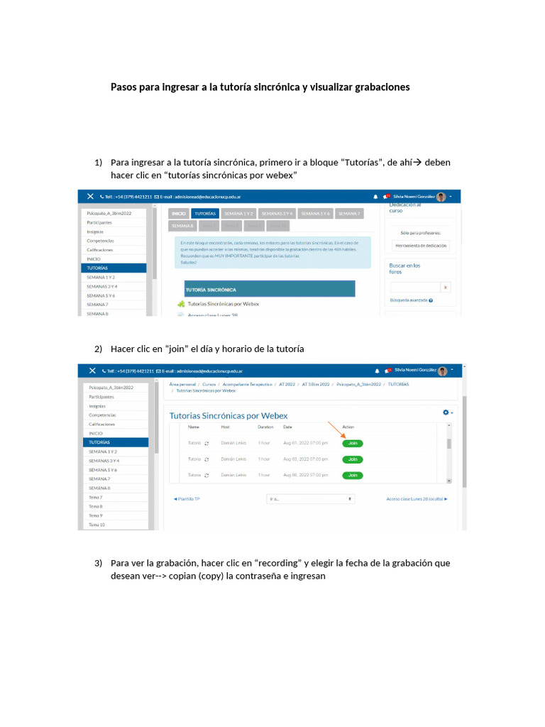 Pasos para Ingresar A La Tutoría Sincrónica y Visualizar Grabaciones | PDF