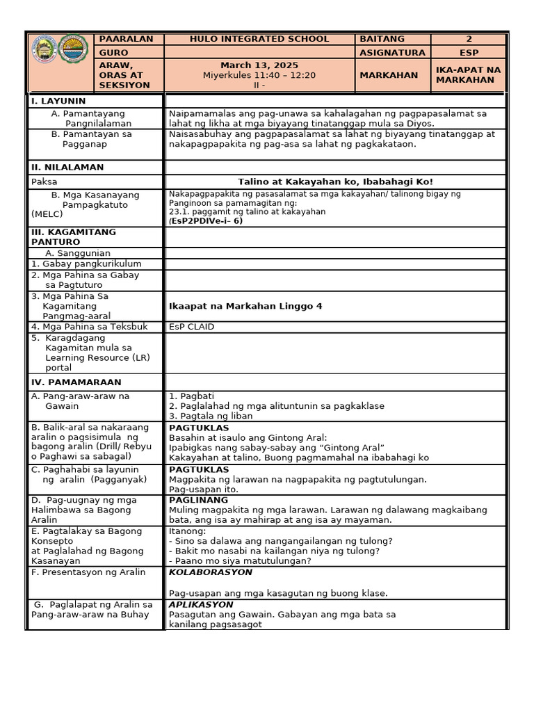 Nakapagpapakita NG Pasasalamat Sa Mga Kakayahan/ Talinong Bigay NG ...