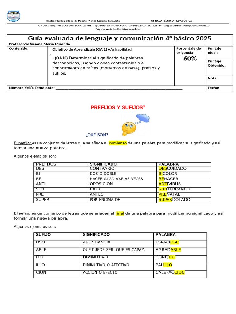 Guía de Prefijos y Sufijos 4° Básico | PDF | Lingüística