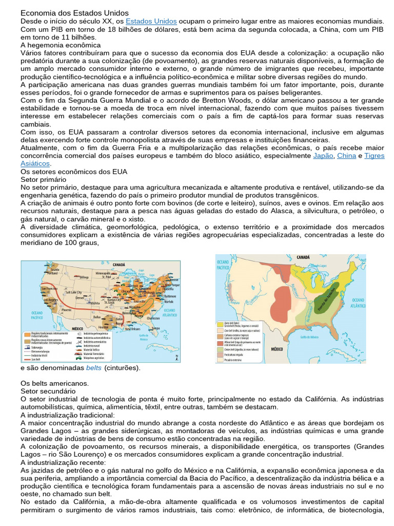 Economia dos EUA: Setores e Regiões | PDF | Os Estados Unidos ...