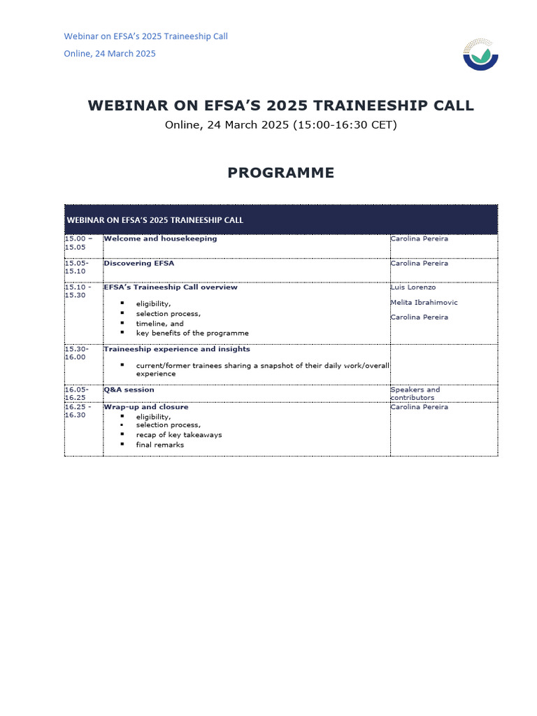 2025 Traineeship Call Programme | PDF