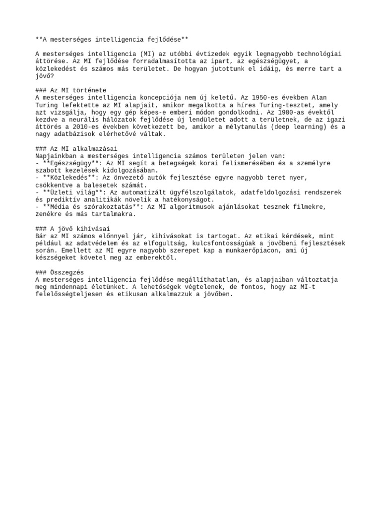 A Mesterséges Intelligencia Fejlődé | PDF