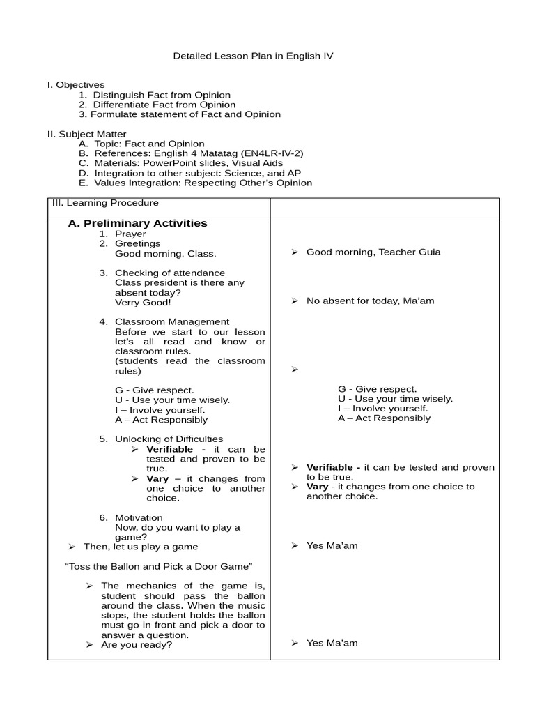 Detailed Lesson Plan in English IV | PDF | Lesson Plan