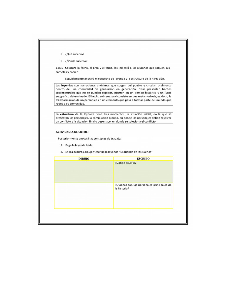 Actividades de La Leyenda El Coquena | PDF