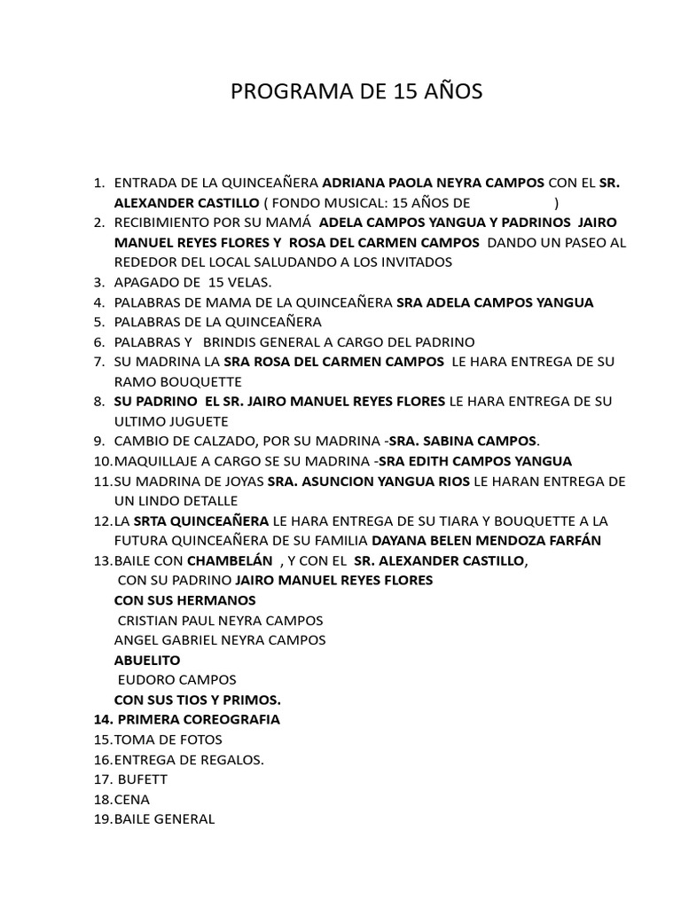Programa de 15 Años | PDF