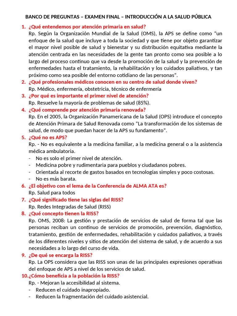 Banco de Preguntas - Ef - Isp | PDF | Cuidado de la salud | Condicion cronica
