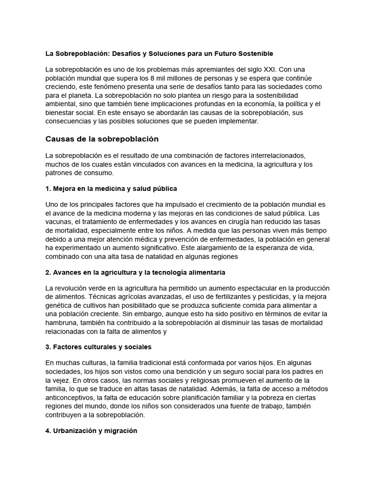 Soluciones a la Sobrepoblación Global | PDF | Sobrepoblación humana ...