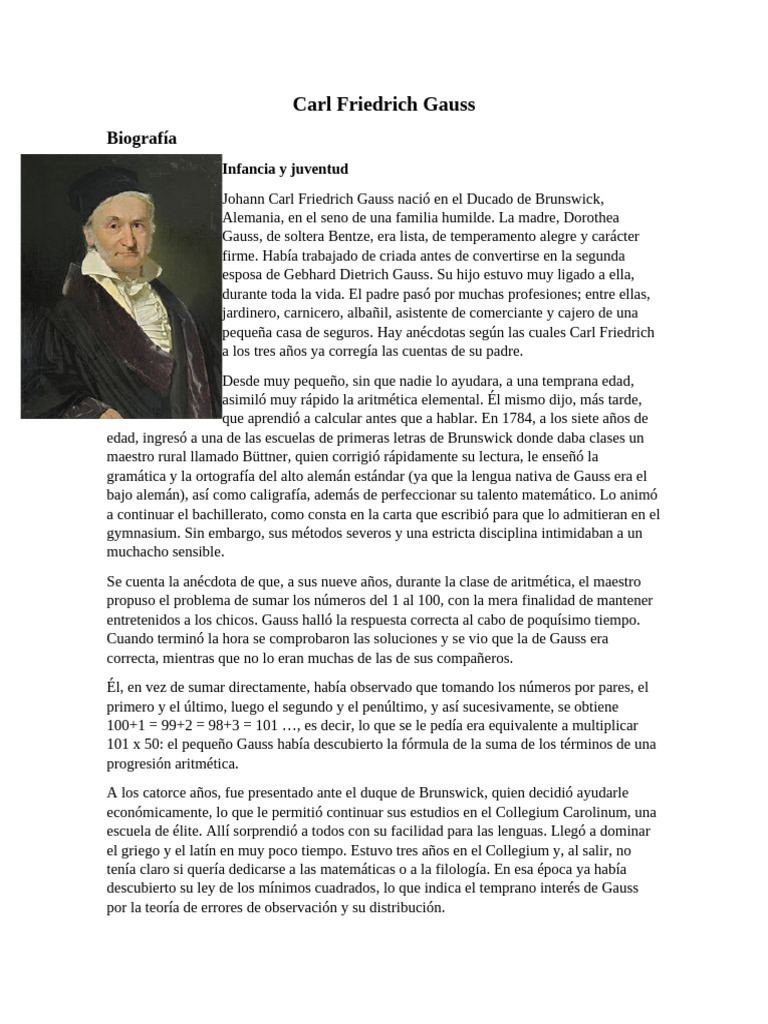 Biografía de Carl Friedrich Gauss | PDF | Matemáticas