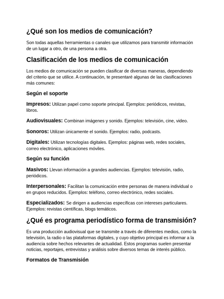 Los Medios de Comunicación | PDF | Medios de comunicación en masa ...