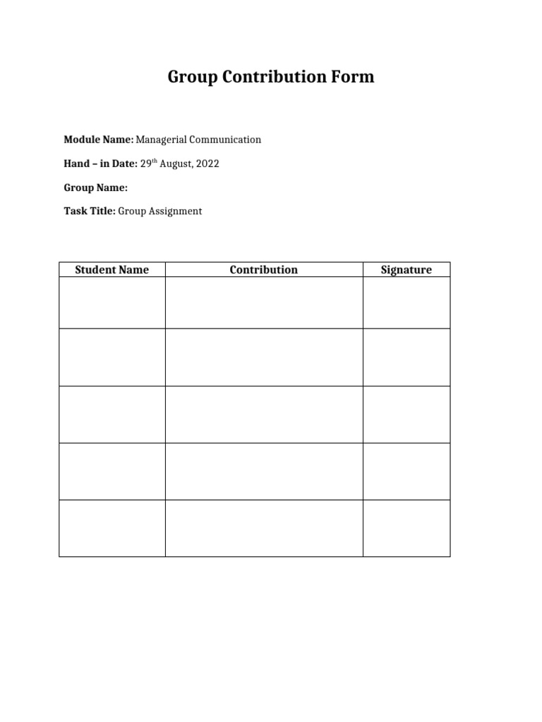 Group Contribution Form Template | PDF