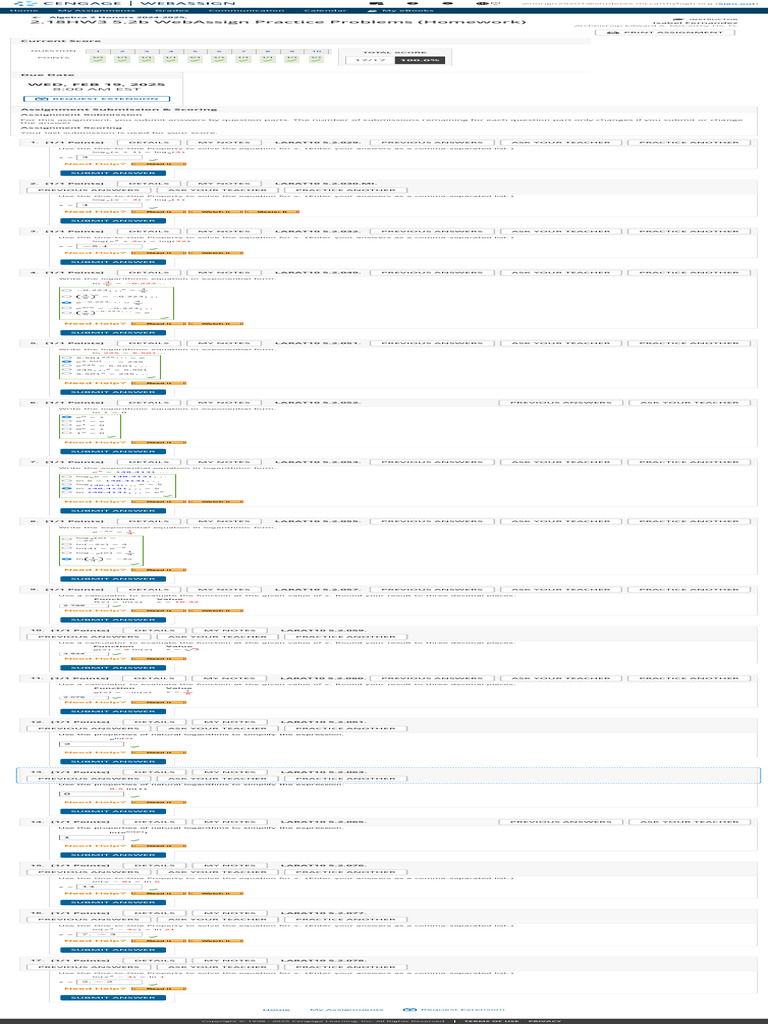 2.18HW3 5.2b WebAssign Practice Problems - Algebra 2 Honors 2024-2025 ...
