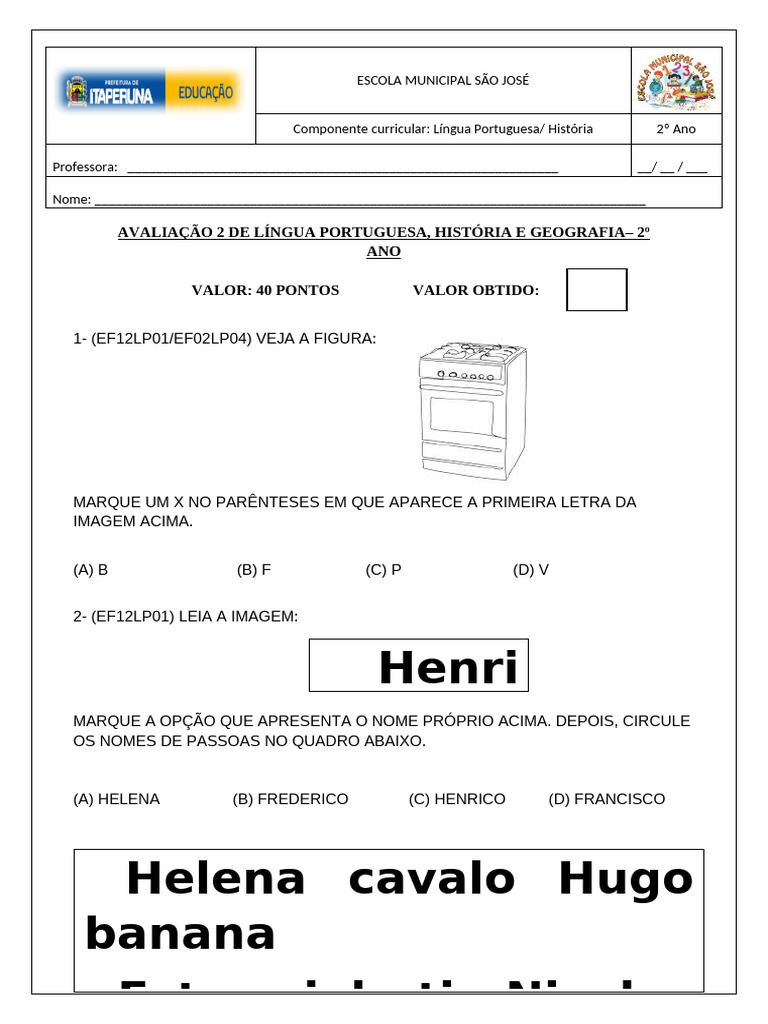 Av2 - 2º Ano LPHG - Abril | PDF