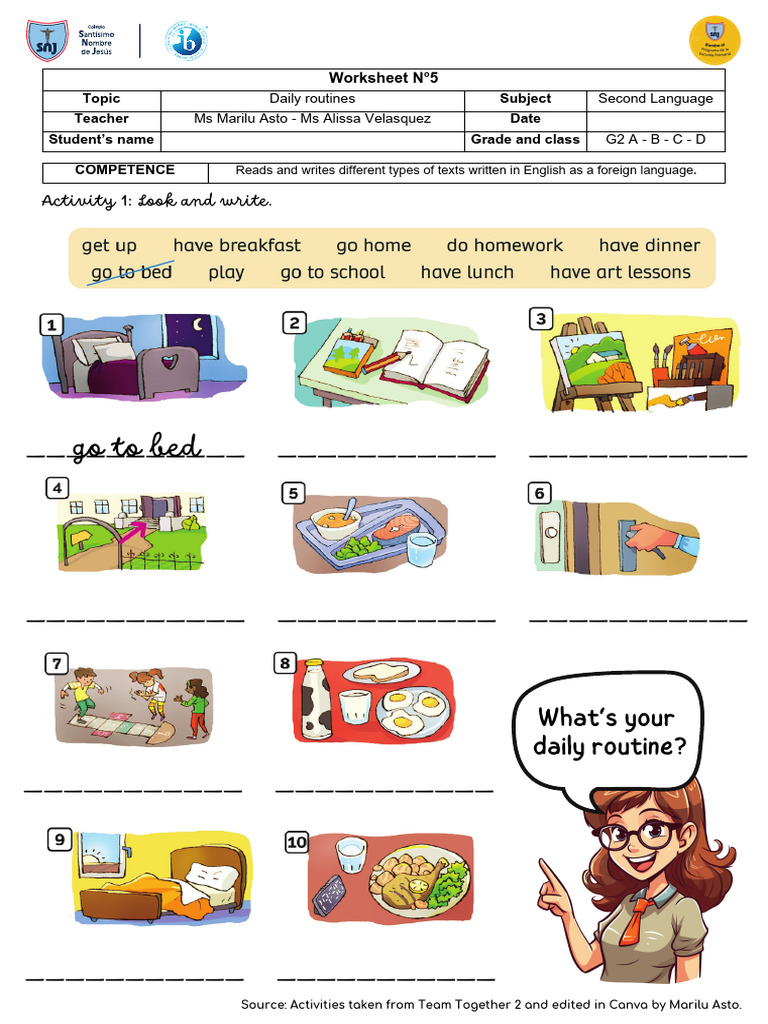 Kindergarten Daily Routine Worksheet | PDF