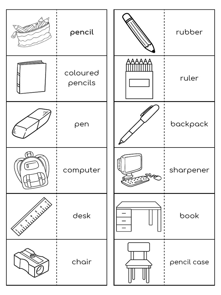 School Supplies - Matching Game | PDF