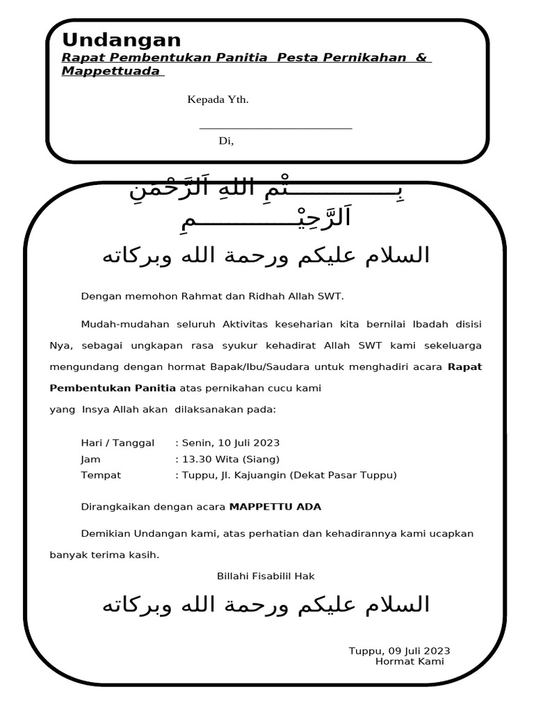 Undangan Rapat Panitia Pernikahan | PDF