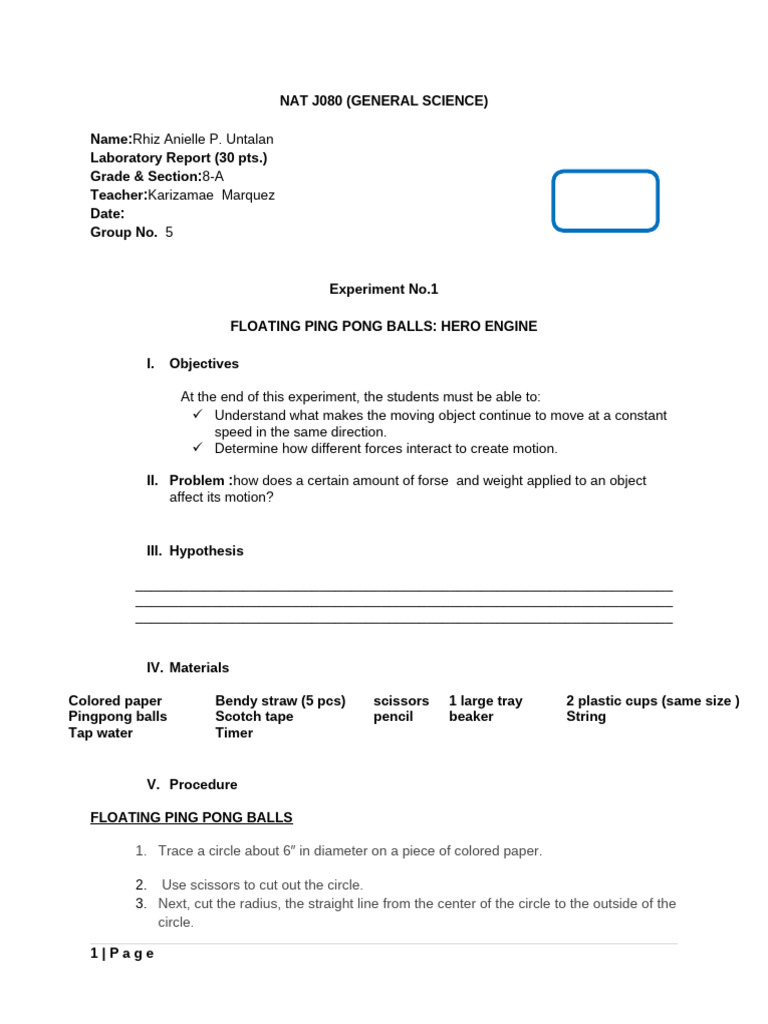 Expt 1 - Floating Ping Pong Balls-Hero Engine | PDF