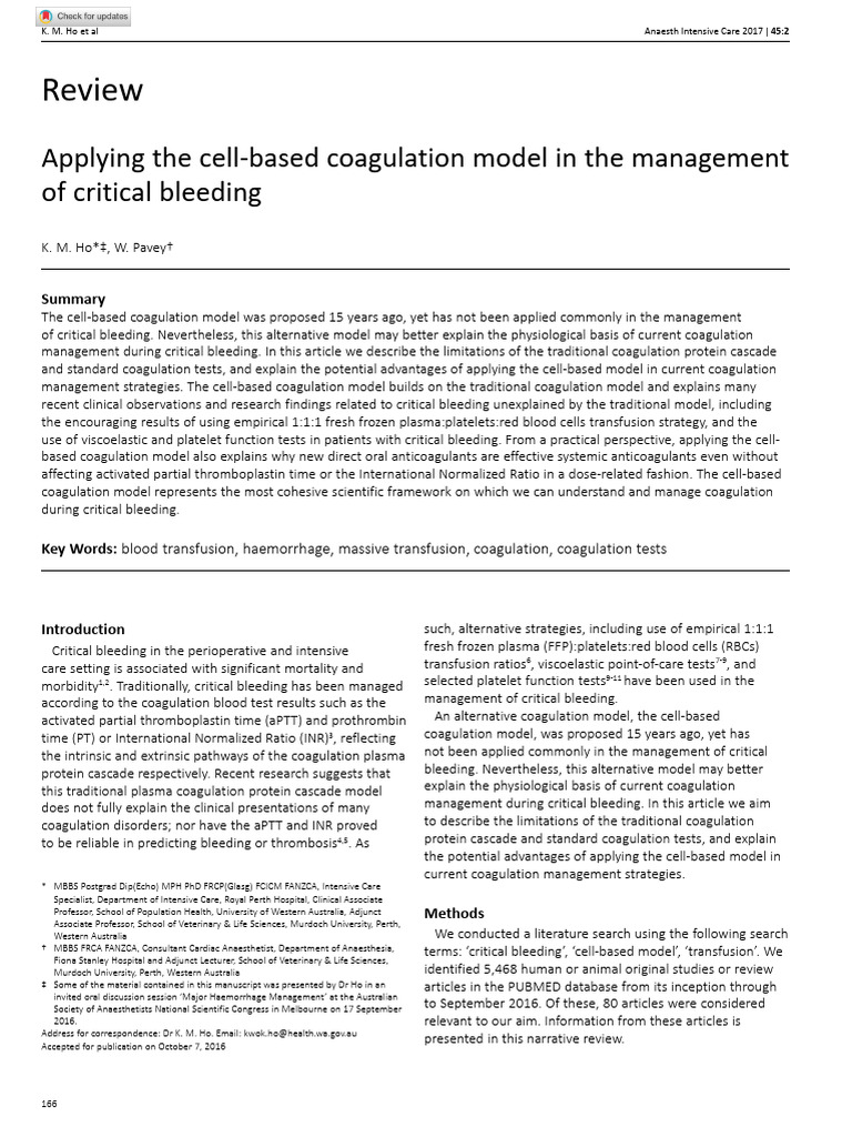 Cell-Based Coagulation in Critical Bleeding | PDF | Coagulation | Platelet