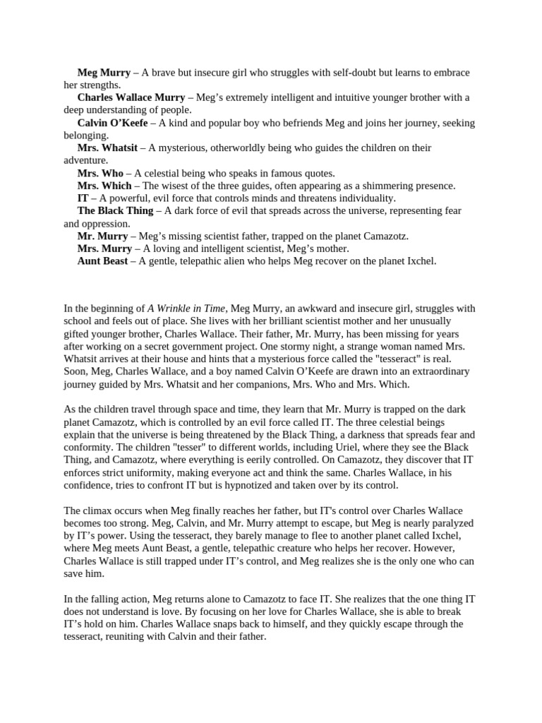 A Wrinkle in Time Book Report | PDF