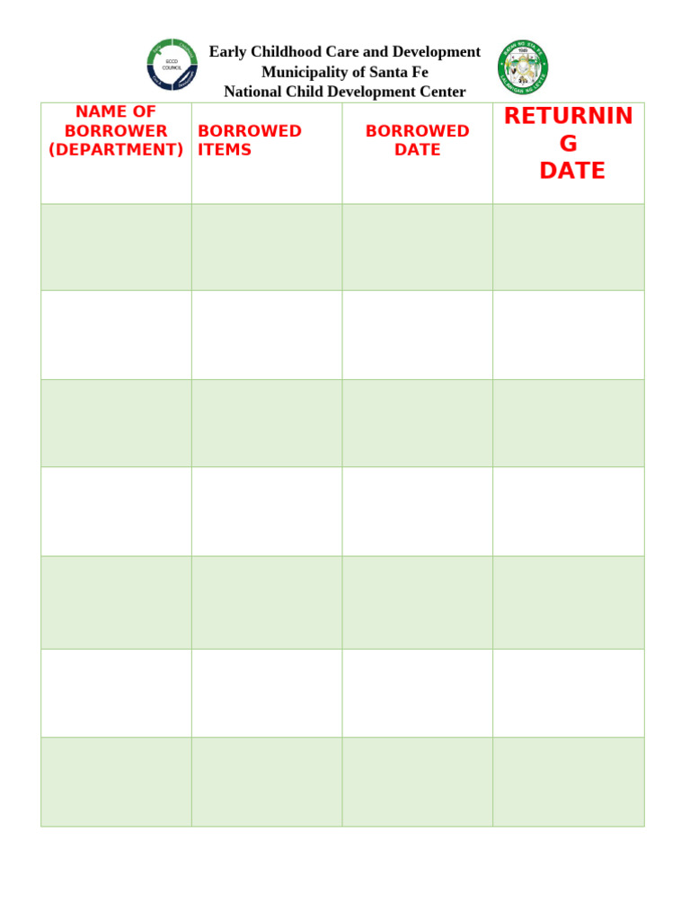 Log Book For Borrowing | PDF
