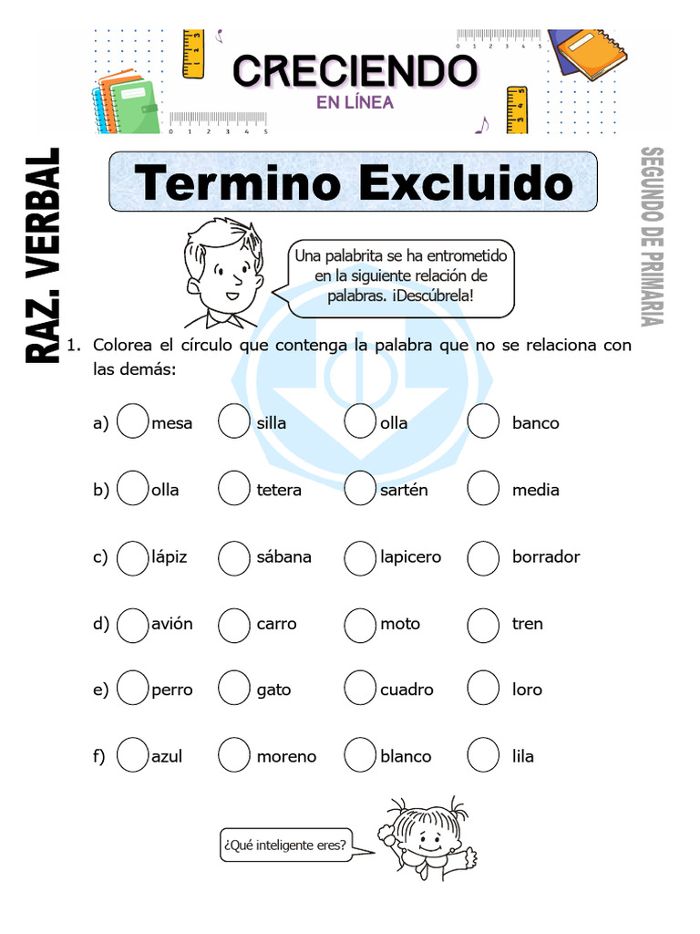 Ejercicios de Término Excluido para Primaria | PDF