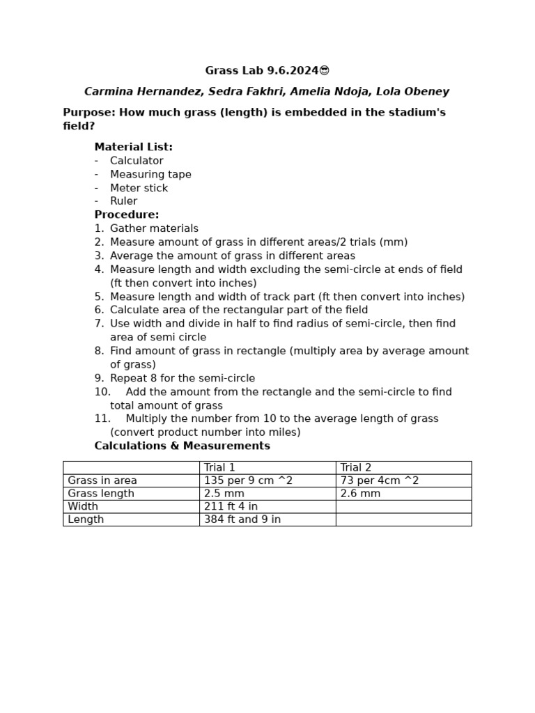 Grass Length Lab | PDF
