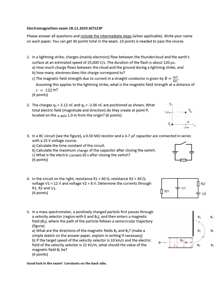 Electromagnetism Exam 18.12.2024 | PDF | Electron | Electrical Network