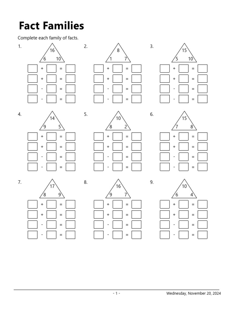 Fraction Fact Families Worksheet | PDF