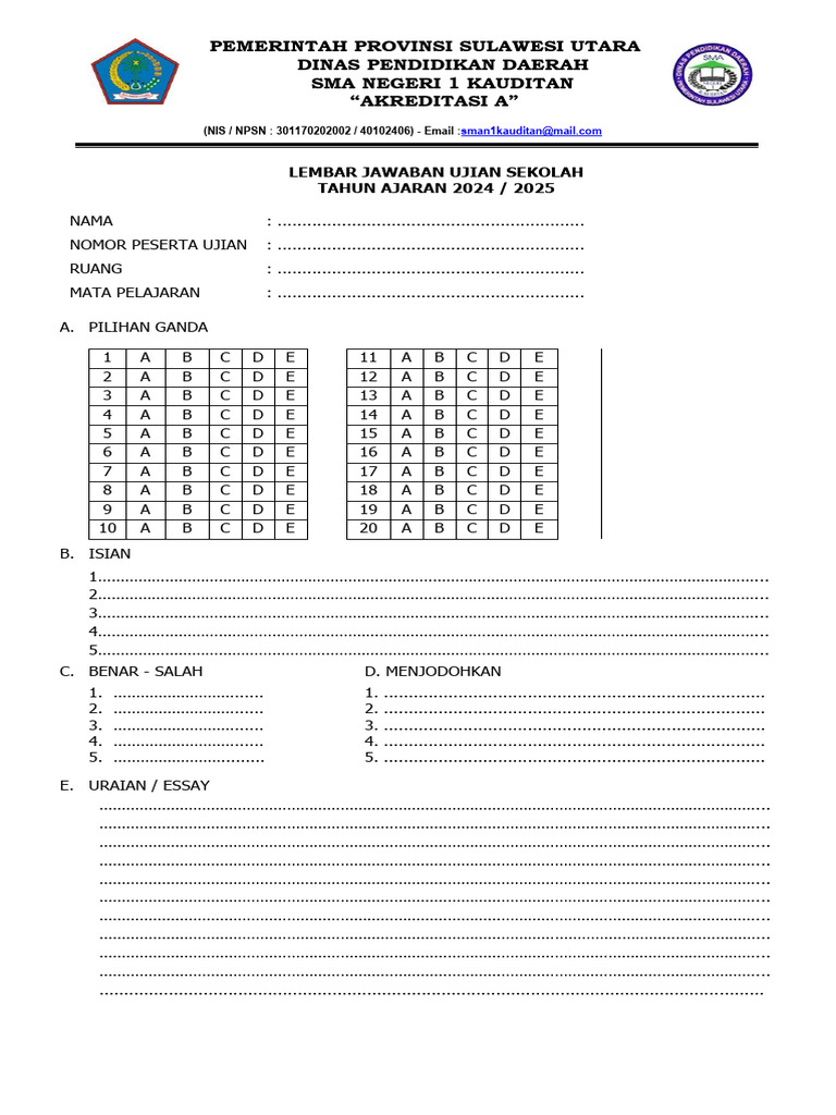 Lembar Jawaban Ujian Sekolah | PDF
