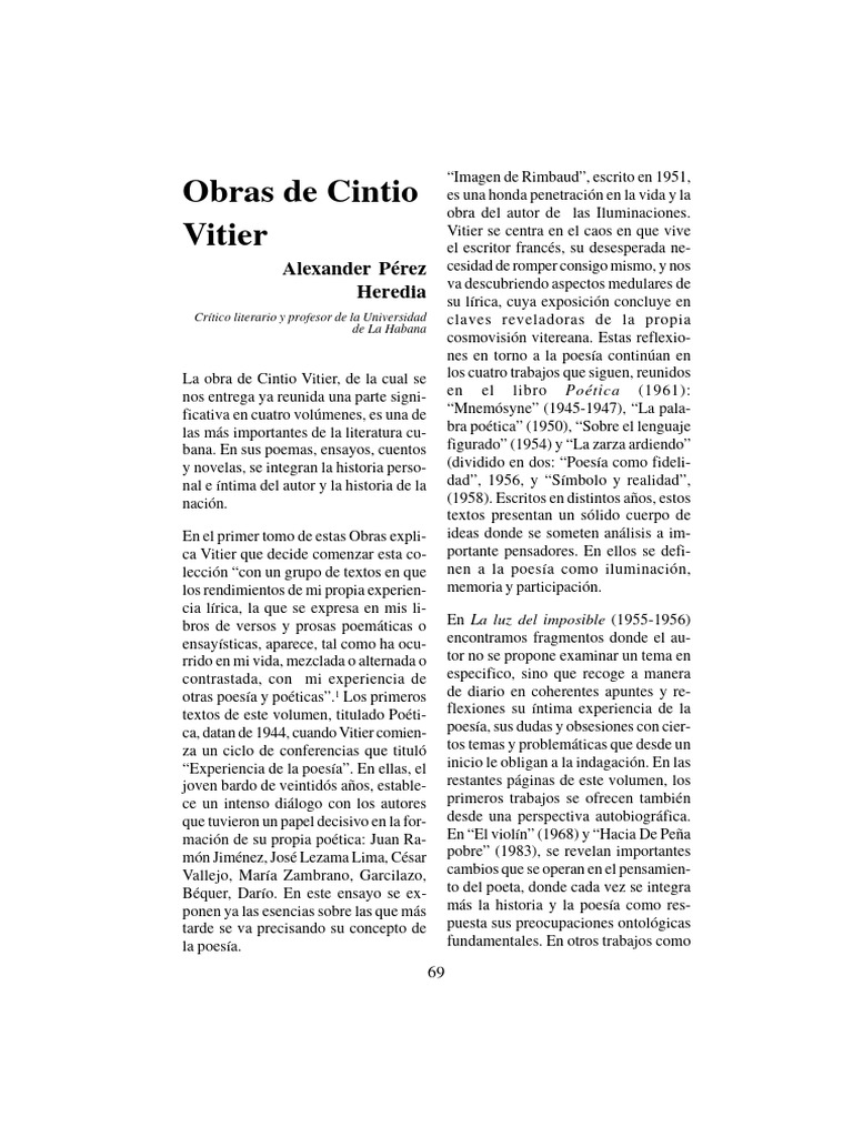 Obras de Cintio Vitier | PDF | Poesía | Las artes