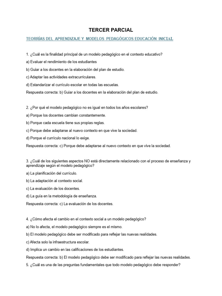 BANCO DE PREGUNTAS TERCER PARCIAL | PDF | Enseñando | Plan de estudios