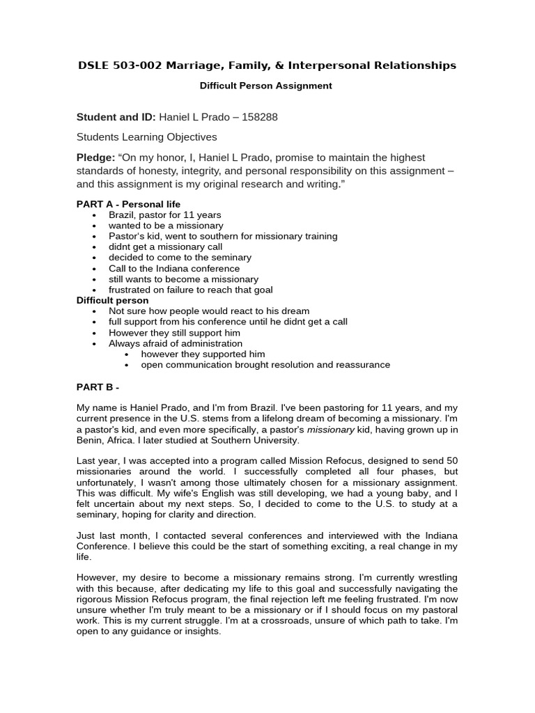 Difficult Person Assignment | PDF | Compassion | Jesus