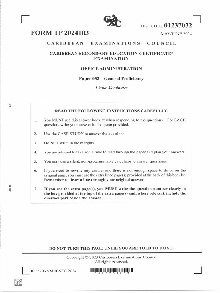 CSEC Office Administration June 2024 P032 | PDF