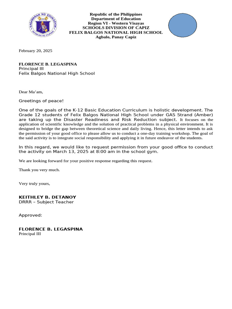 LETTER FOR DRRR COnducting Seminar Workshop | PDF | Emergency | First Aid