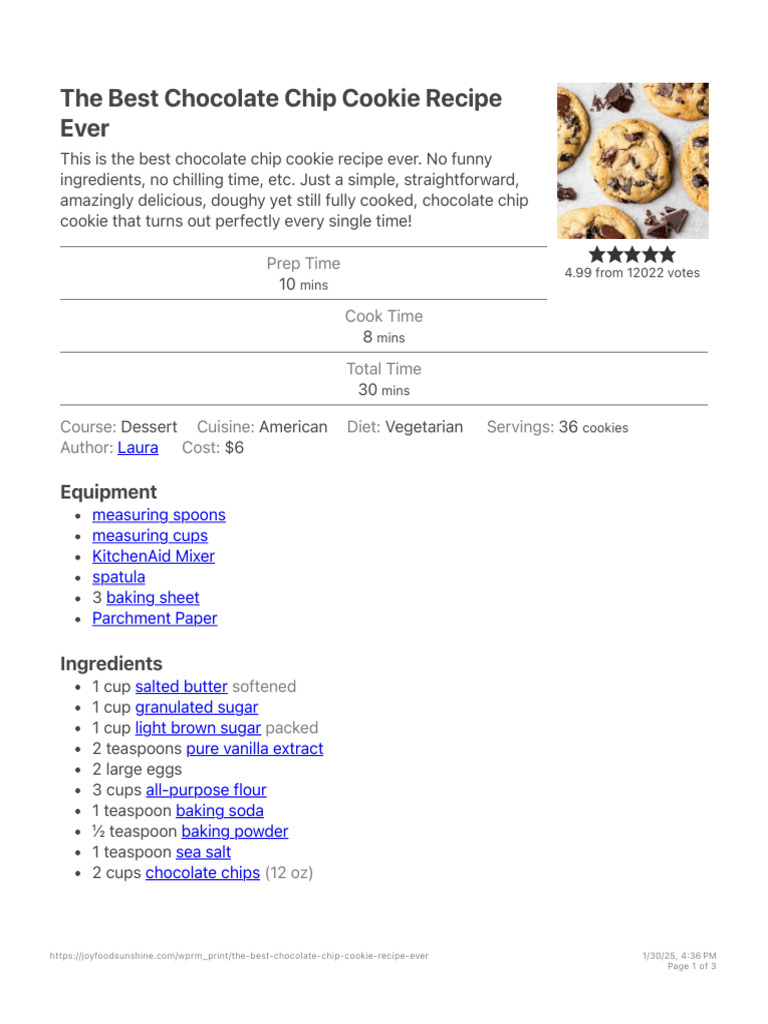 Best Chocolate Chip Cookie Recipe | PDF | Teaspoon | Baking