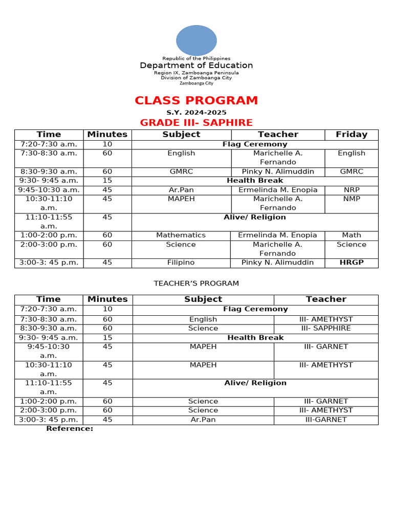 3RD Quarter Classprogram | PDF