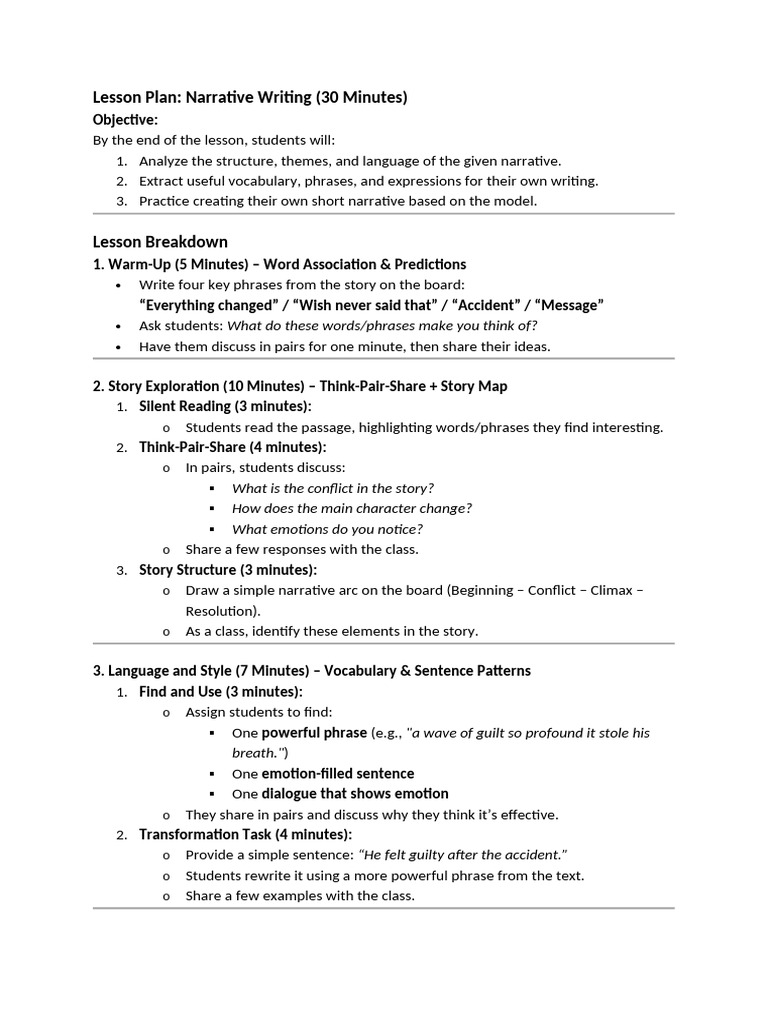 Lesson Plan Narrative 3 Accident | PDF | Vocabulary | Phrase