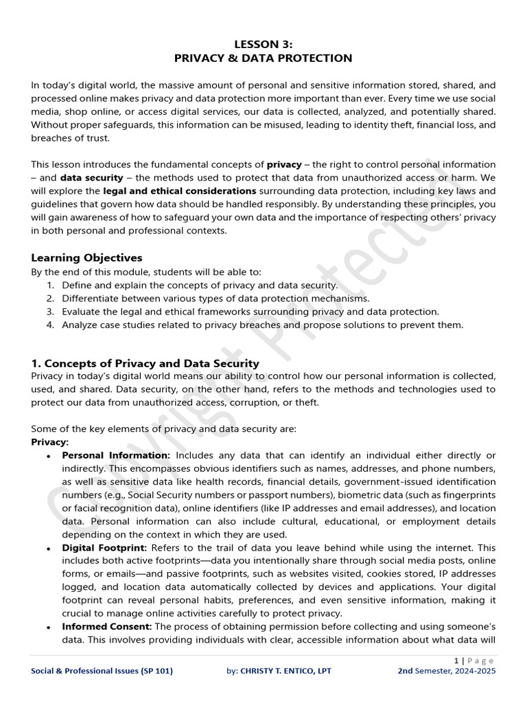 03 - Privacy and Data Protection | PDF | Privacy | Computer Security