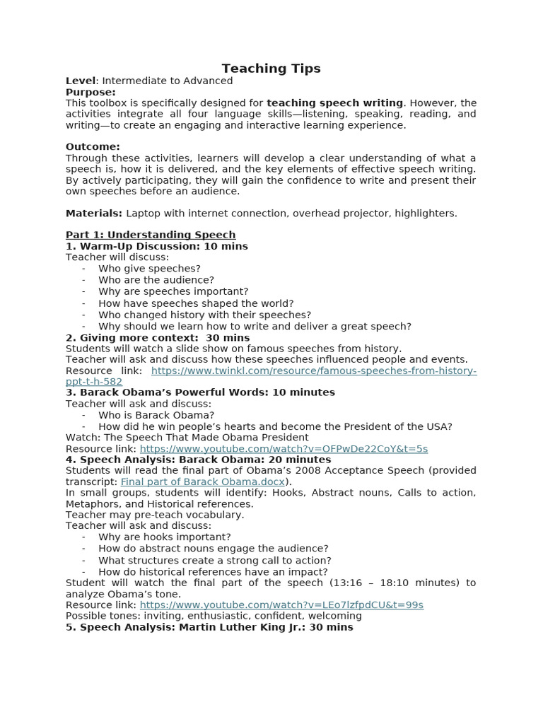 Teaching Tips on Speech Writing | PDF | Vocabulary | Teachers