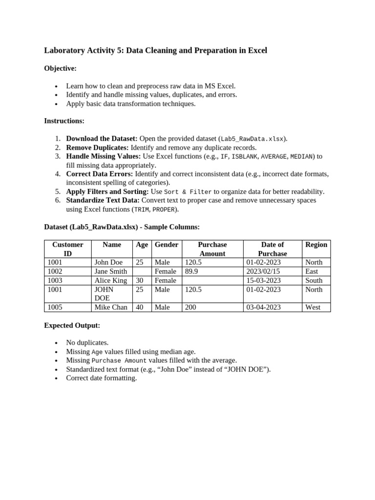 Lab 5 6 Data Cleaning Preparation and Visualization | PDF | Microsoft Excel | Data