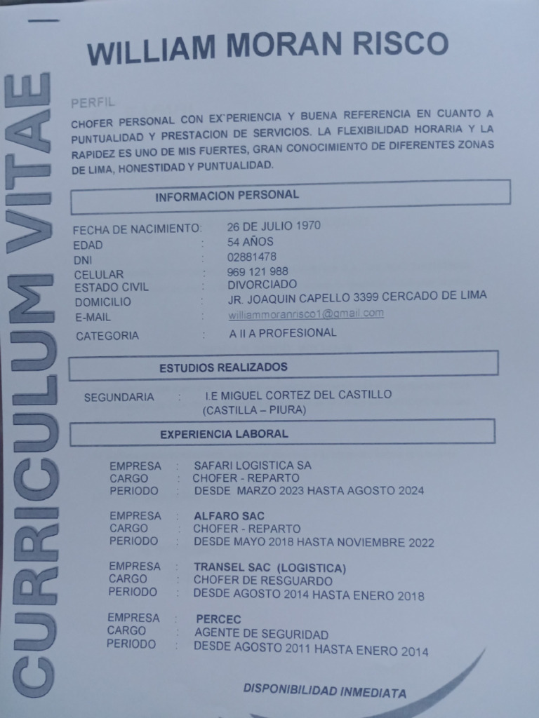 currículum William Morán | PDF