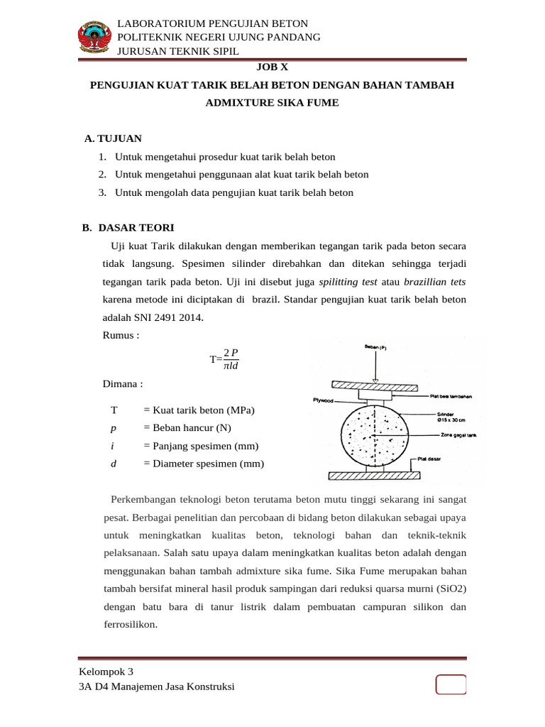 LAB BETON JOB VII TARIK BELAH | PDF