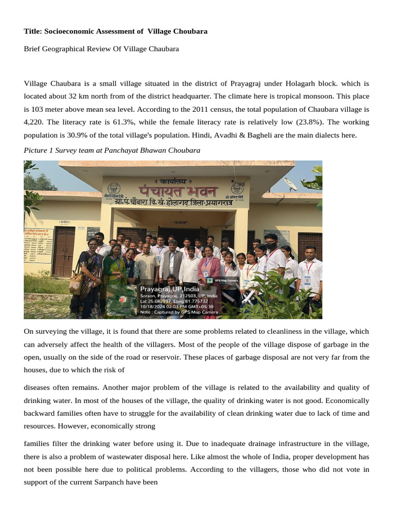 Title Socioeconomic Assessment of Village Choubara | PDF | Menstruation ...