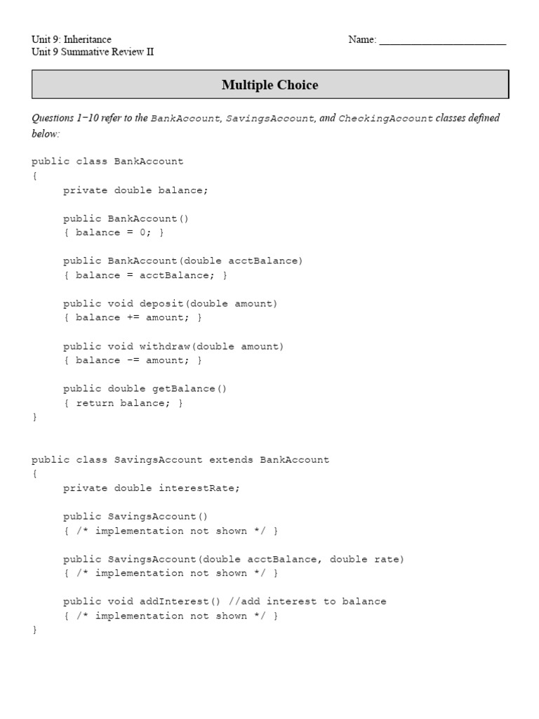 Unit 9 Summative Review II | PDF | Constructor (Object Oriented Programming) | Programming