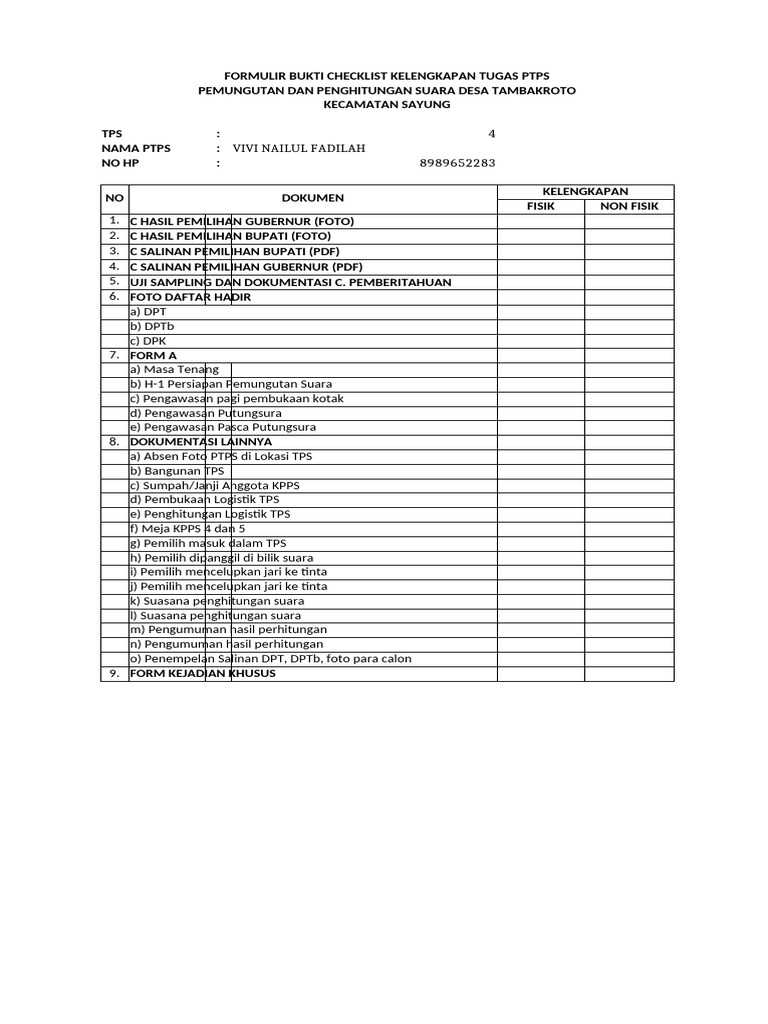 Checklist Tugas PTPS | PDF