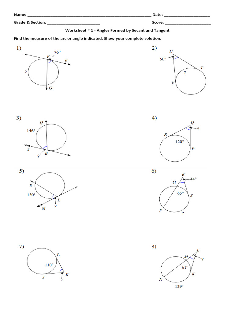 Angles Formed by Secant and Tangent | PDF