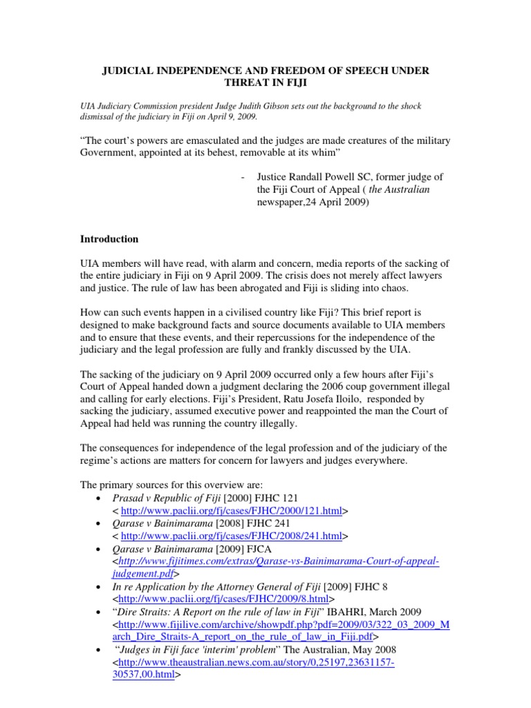 Judicial Independence in Fiji | PDF | Fiji | Virtue