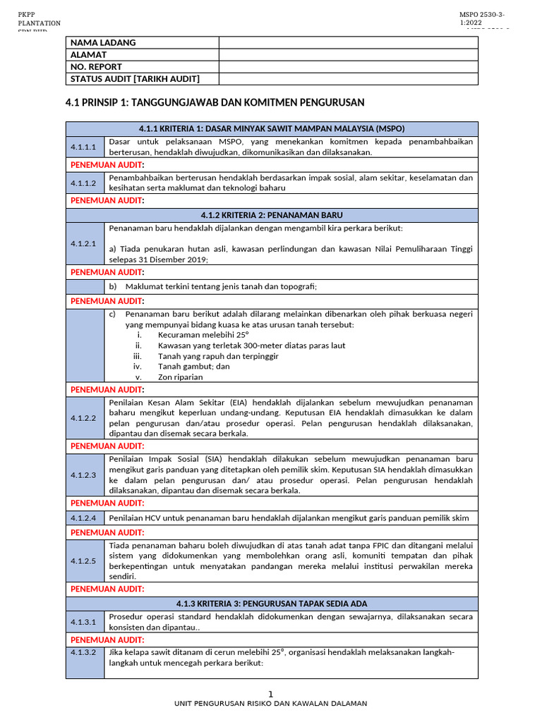Checklist MSPO 2.0 | PDF